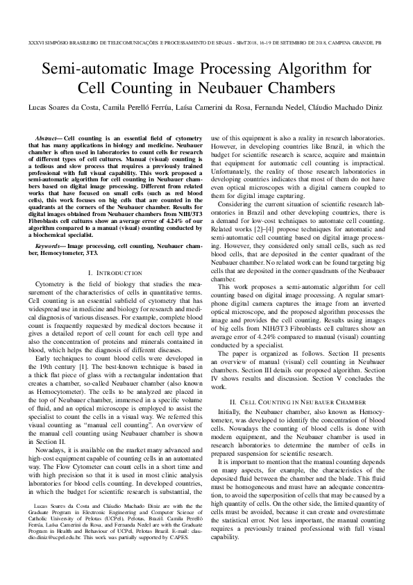 Pdf Semi Automatic Image Processing Algorithm For Cell Counting In