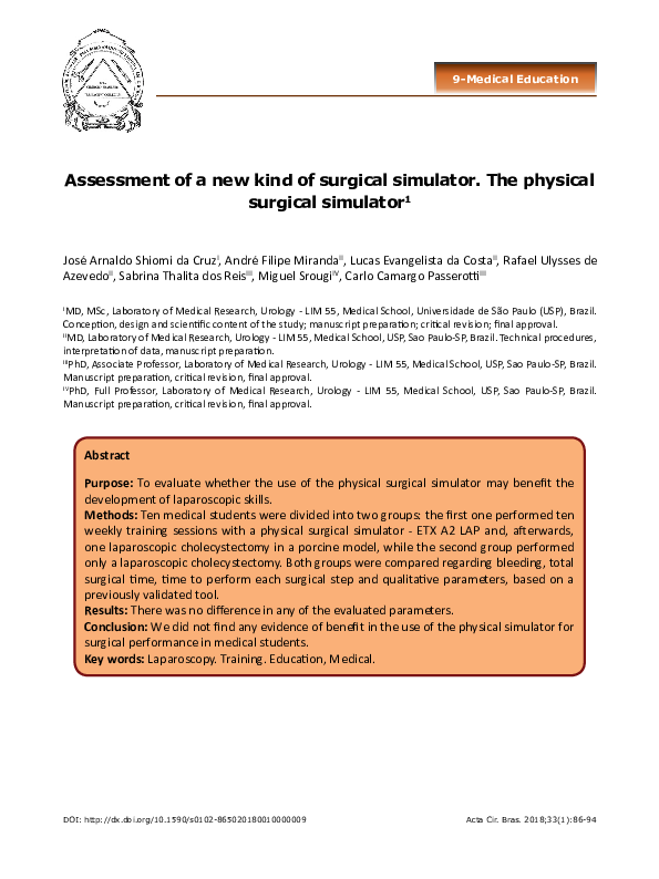 (PDF) Assessment of a new kind of surgical simulator. The physical ...