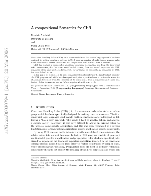 (PDF) Compositional Semantics for CHR Programs