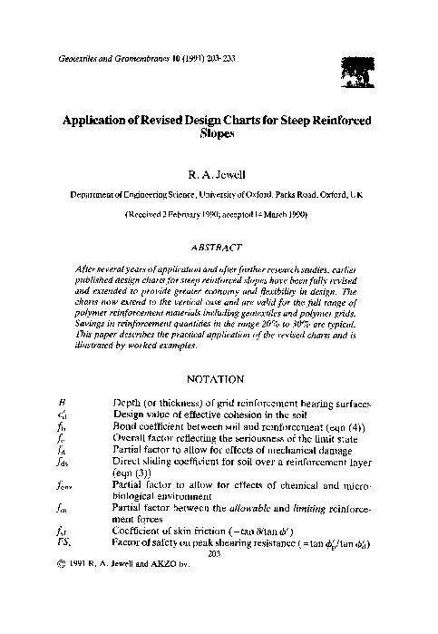 (PDF) Application of Revised Design Charts for Steep Reinforced Slopes