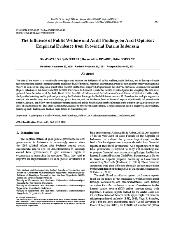 (PDF) The Influence of Public Welfare and Audit Findings on Audit ...