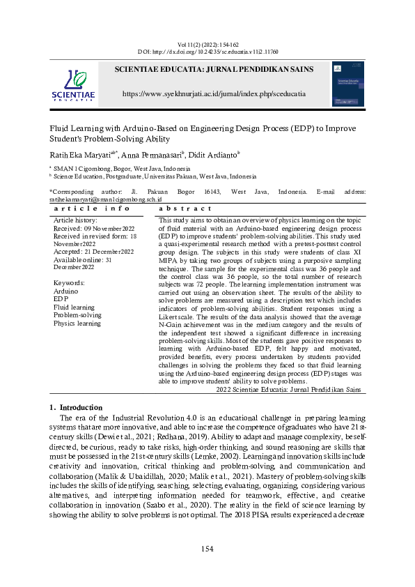 (PDF) Fluid Learning with Arduino-Based on Engineering Design Process (EDP) to Improve Student's ...