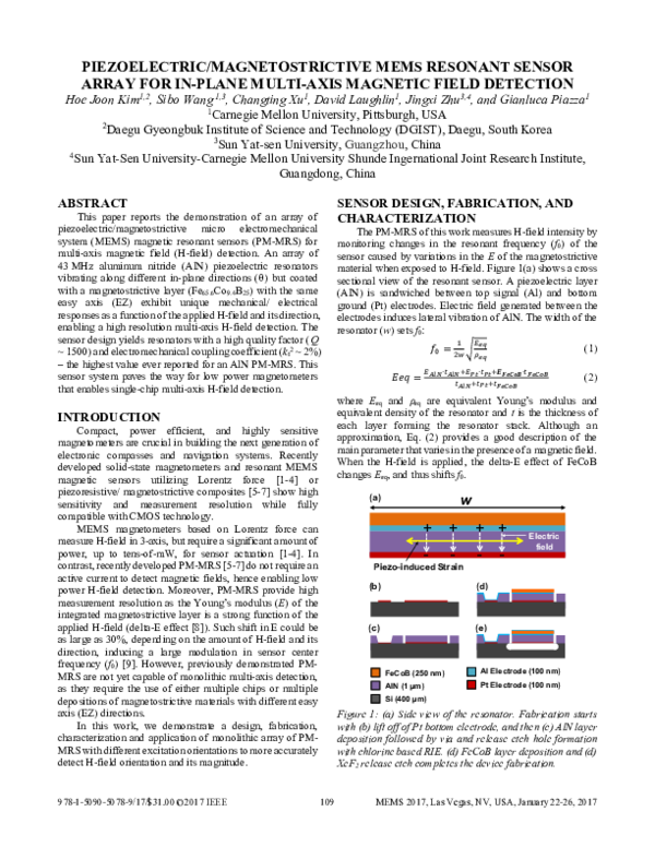 (PDF) Piezoelectric/magnetostrictive MEMS resonant sensor array for in-plane multi-axis magnetic ...