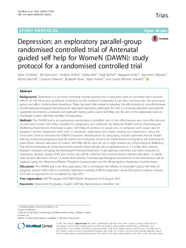 (PDF) Depression: an exploratory parallel-group randomised controlled trial of Antenatal guided ...