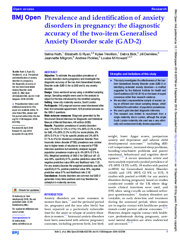 (PDF) Prevalence and identification of anxiety disorders in pregnancy ...
