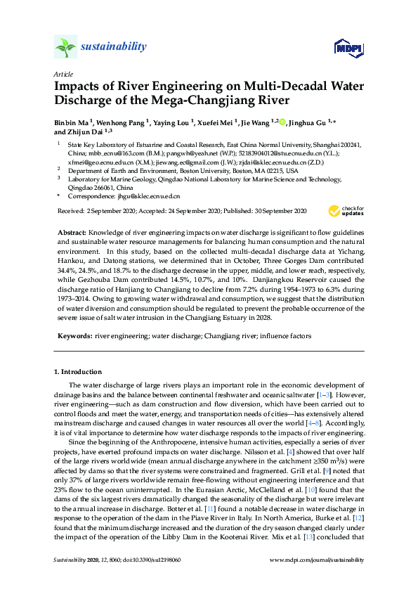 (PDF) Impacts of River Engineering on Multi-Decadal Water Discharge of the Mega-Changjiang River
