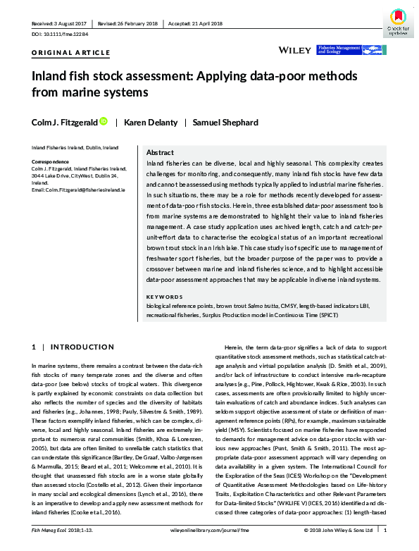 (PDF) Inland fish stock assessment: Applying data-poor methods from ...