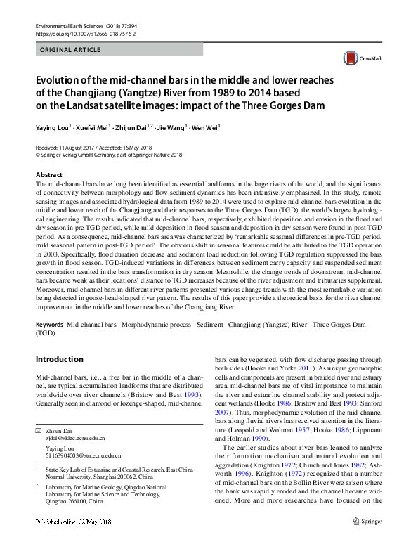 (PDF) Evolution of the mid-channel bars in the middle and lower reaches ...