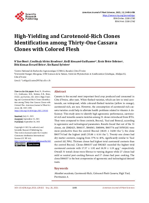 (PDF) High-Yielding and Carotenoid-Rich Clones Identification among ...