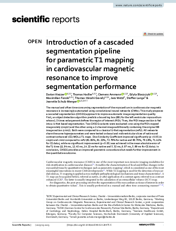 (PDF) Introduction of a cascaded segmentation pipeline for parametric T1 mapping in ...