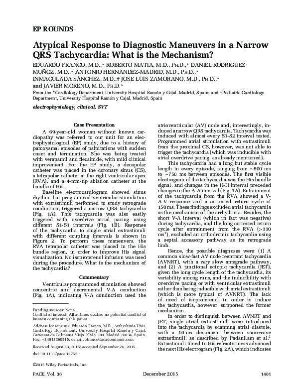 (PDF) Atypical Response to Diagnostic Maneuvers in a Narrow QRS ...