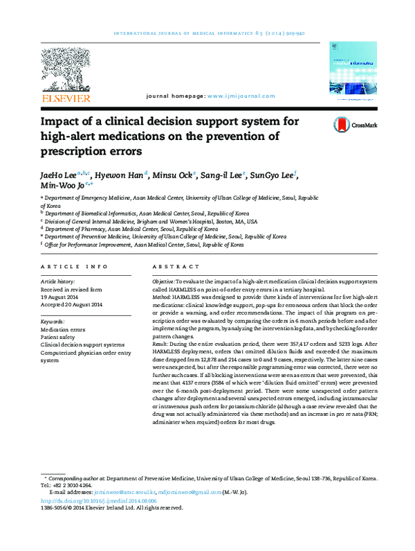 (PDF) Impact of a clinical decision support system for high-alert medications on the prevention ...