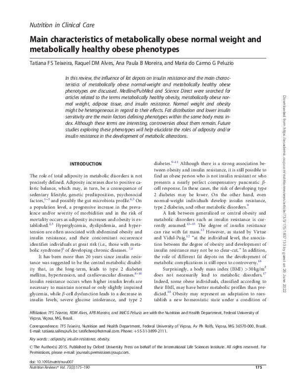(PDF) Main characteristics of metabolically obese normal weight and ...