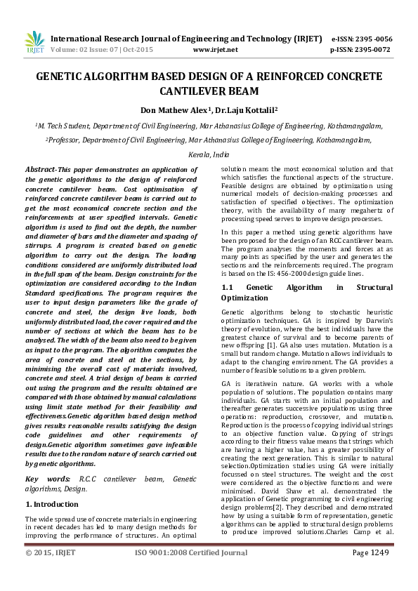 Pdf Genetic Algorithm Based Design Of A Reinforced Concrete