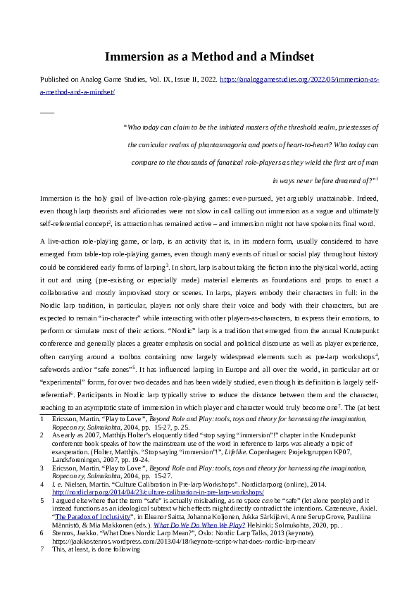 (PDF) Immersion as a Method and a Mindset