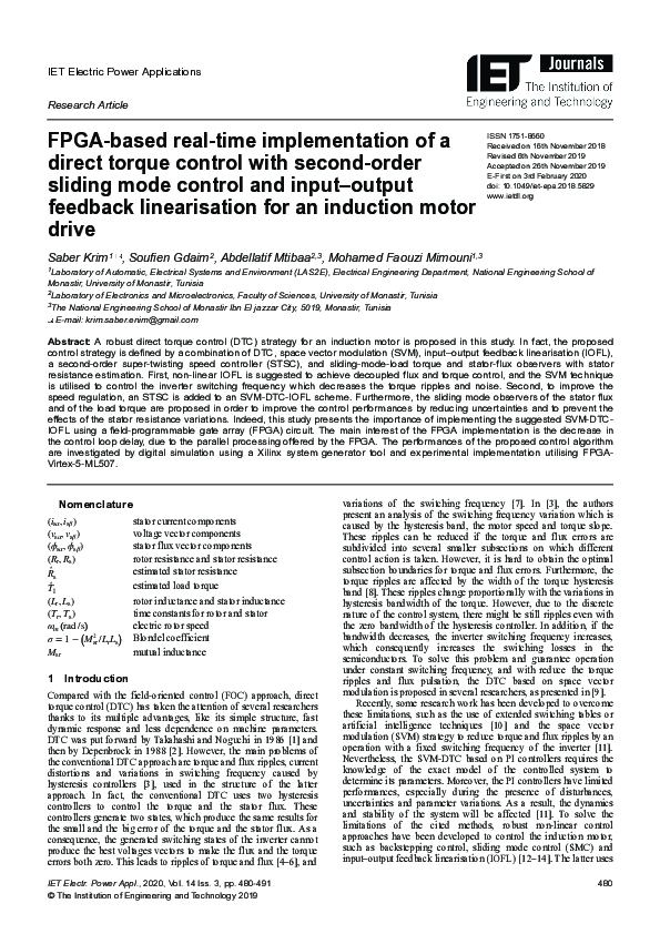 Pdf Fpga‐based Real‐time Implementation Of A Direct Torque Control With Second‐order Sliding