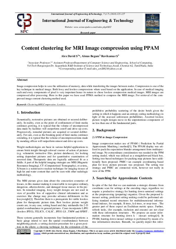 (PDF) Content clustering for MRI Image compression using PPAM | almas ... (PDF) Content clustering for MRI Image compression using PPAM | almas ...