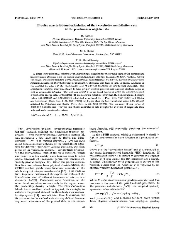 Pdf Precise Nonvariational Calculation Of The Two Photon Annihilation Rate Of The Positronium