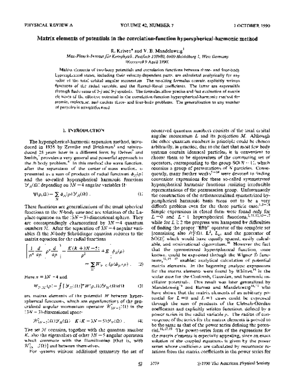 (PDF) Matrix elements of potentials in the correlation-function hyperspherical-harmonic method ...