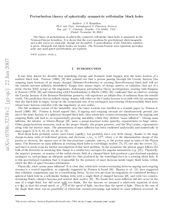 Pdf Perturbation Theory Of Spherically Symmetric Self Similar Black Holes