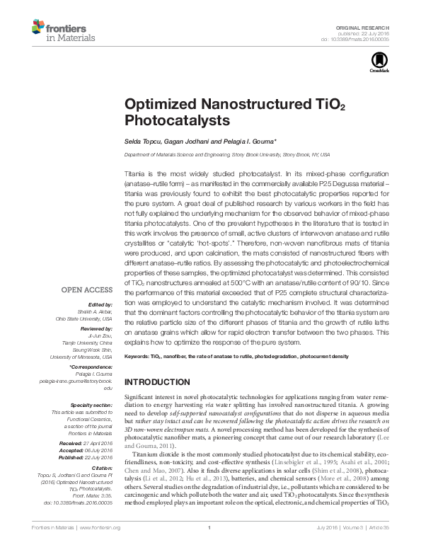 (PDF) Optimized Nanostructured TiO2 Photocatalysts | gagan jodhani - Academia.edu