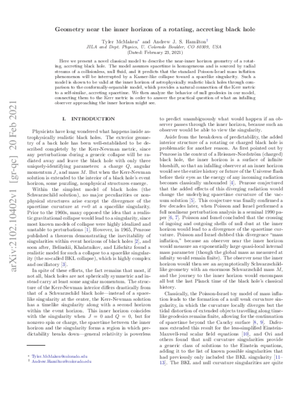 (PDF) Geometry near the inner horizon of a rotating, accreting black hole