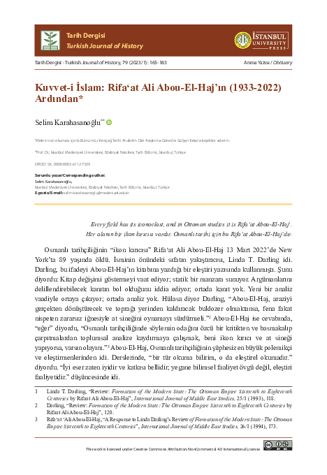 (PDF) "Kuvvet-i İslam: Rifa'at Ali Abou-El-Haj'ın (1933-2022) Ardından ...