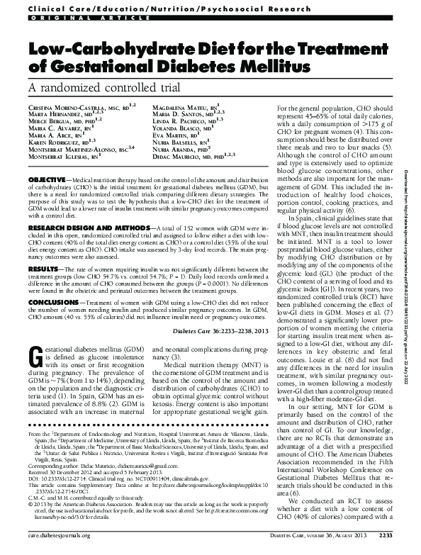 (PDF) Low-Carbohydrate Diet vs Control for Gestational Diabetes
