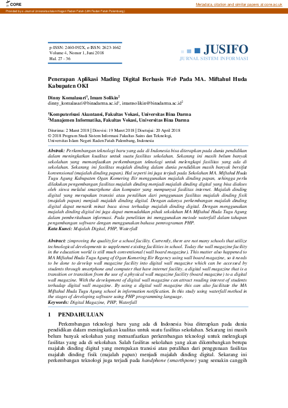 (PDF) Penerapan Aplikasi Mading Digital Berbasis Web Pada MA. Miftahul Huda Kabupaten OKI