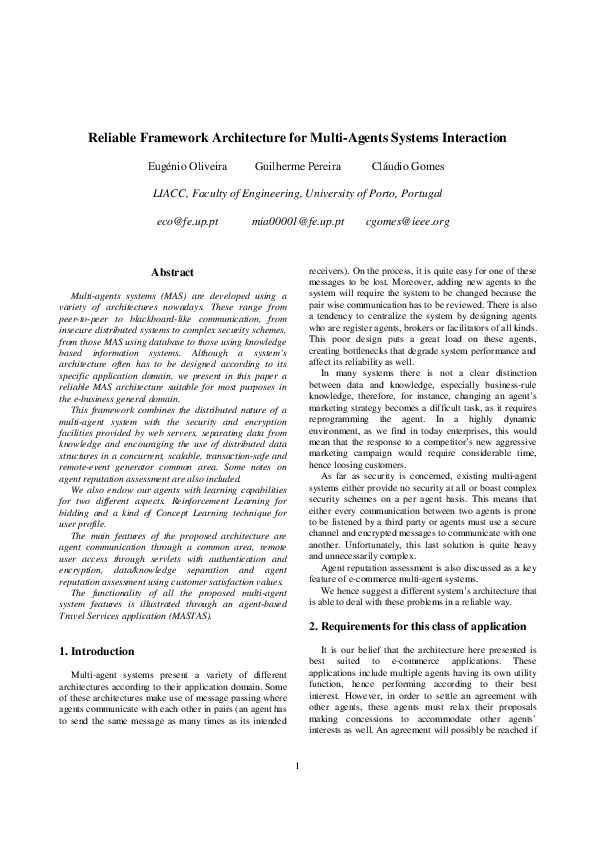 (PDF) Reliable framework architecture for multi-agent systems interaction