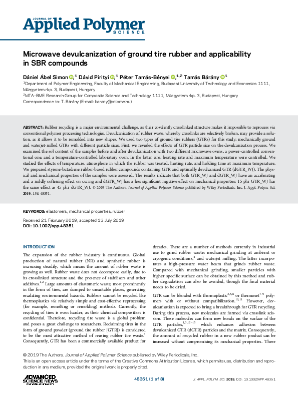 (PDF) Microwave devulcanization of ground tire rubber and applicability ...