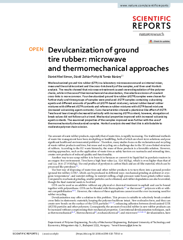 (PDF) Devulcanization of ground tire rubber: microwave and ...