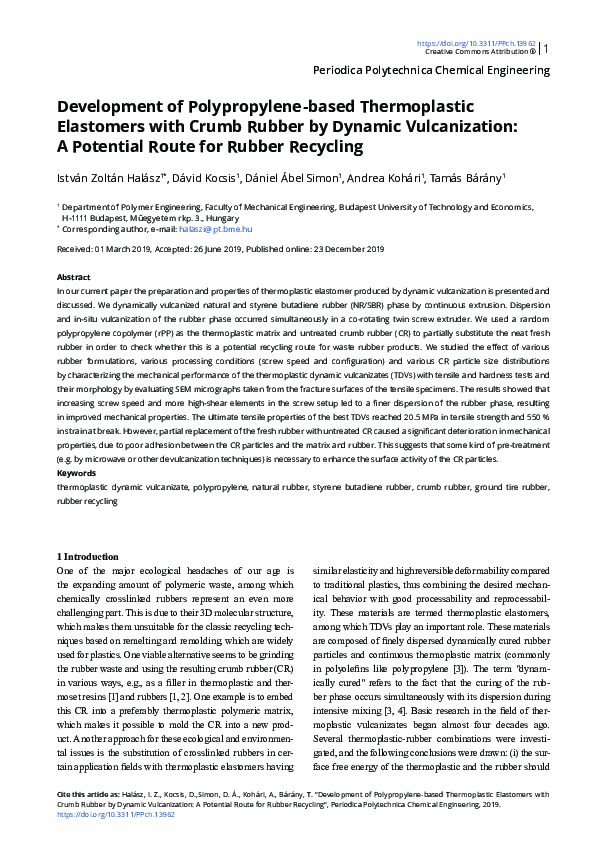 (PDF) Development of Polypropylene-based Thermoplastic Elastomers with ...