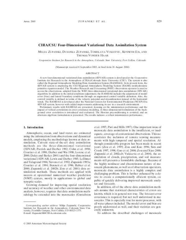 (PDF) CIRA/CSU Four-Dimensional Variational Data Assimilation System