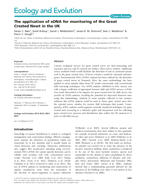 (PDF) The application of eDNA for monitoring of the Great Crested Newt ...