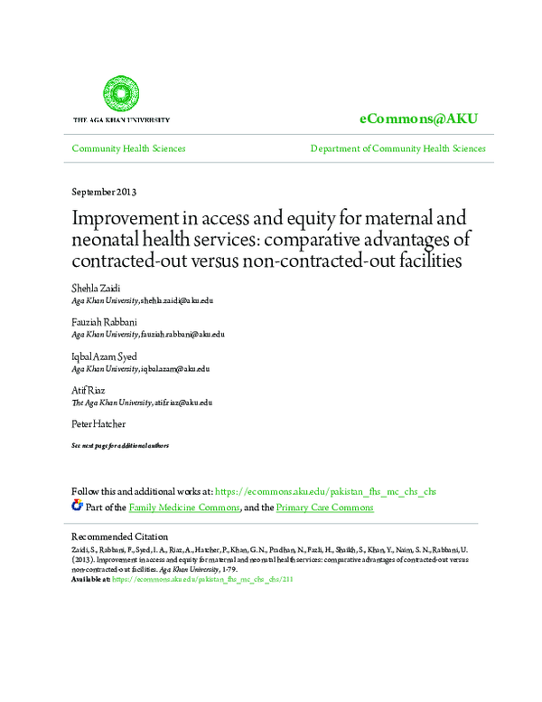 (PDF) Improvement in Access and Equity for Maternal and Newborn Health ...