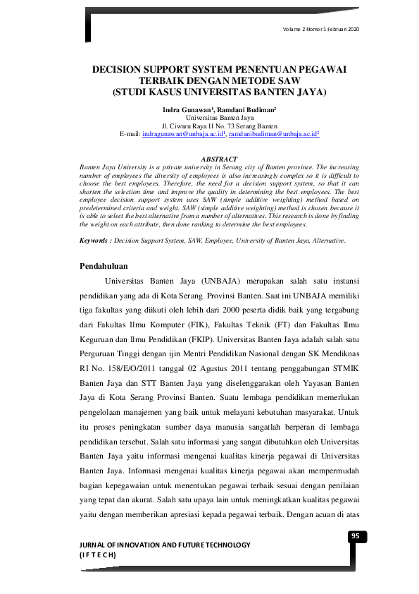 (PDF) Decision Support System Penentuan Pegawai Terbaik Dengan Metode Saw (Studi Kasus ...