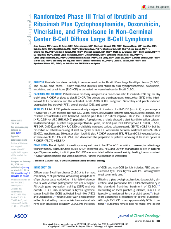 (PDF) Randomized Phase III Trial of Ibrutinib and Rituximab Plus Cyclophosphamide, Doxorubicin ...