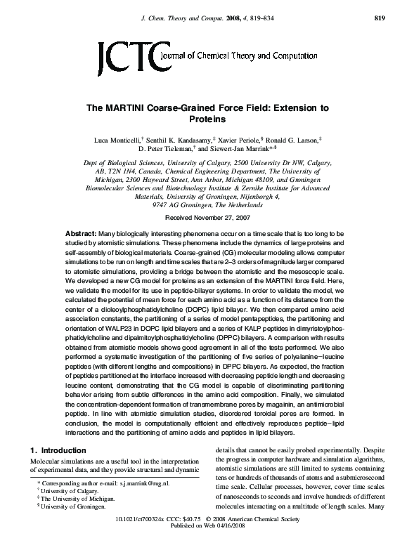 Pdf The Martini Coarse Grained Force Field Extension To Proteins Cesar Esteban Lopez