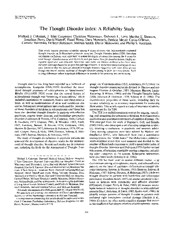 (PDF) The Thought Disorder Index: A reliability study