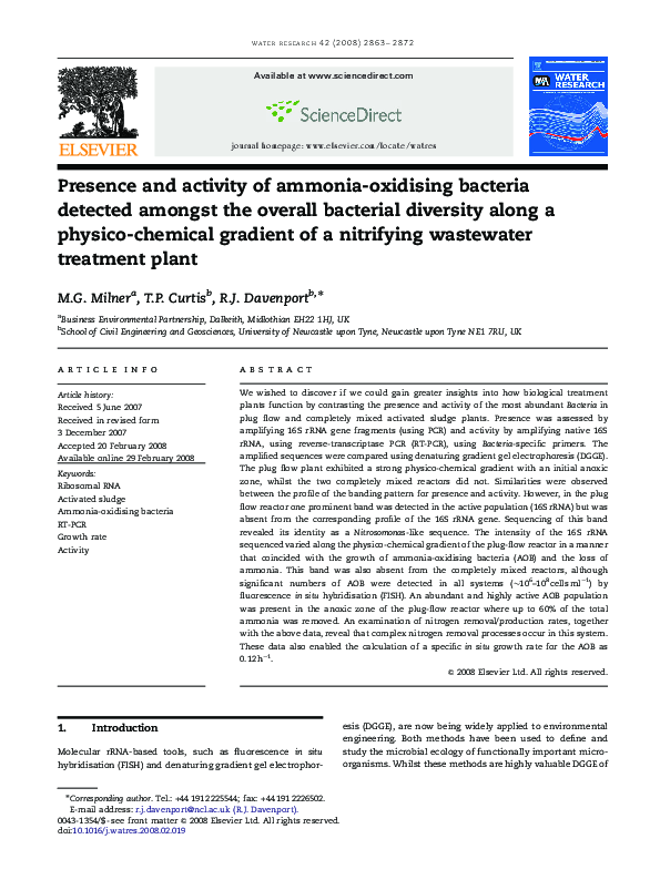 (PDF) Presence and activity of ammonia-oxidising bacteria detected ...