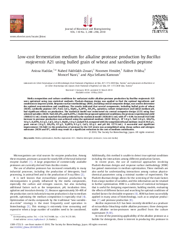 (PDF) Low-cost fermentation medium for alkaline protease production by ...