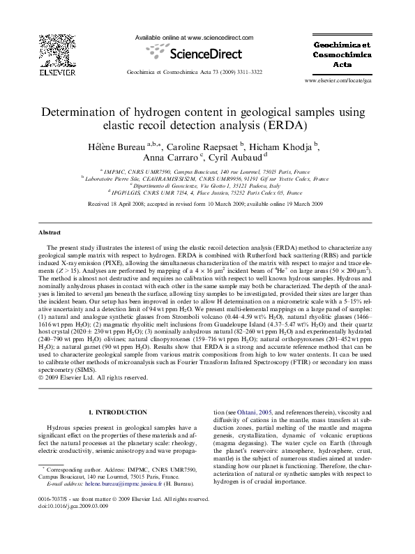 Pdf Determination Of Hydrogen Content In Geological Samples Using 5221