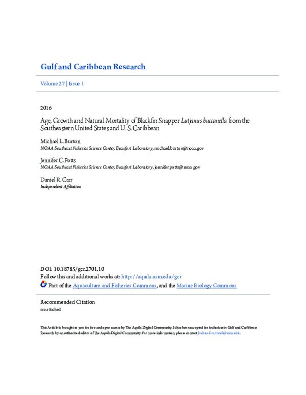 (PDF) Age, Growth and Natural Mortality of Blackfin Snapper Lutjanus ...