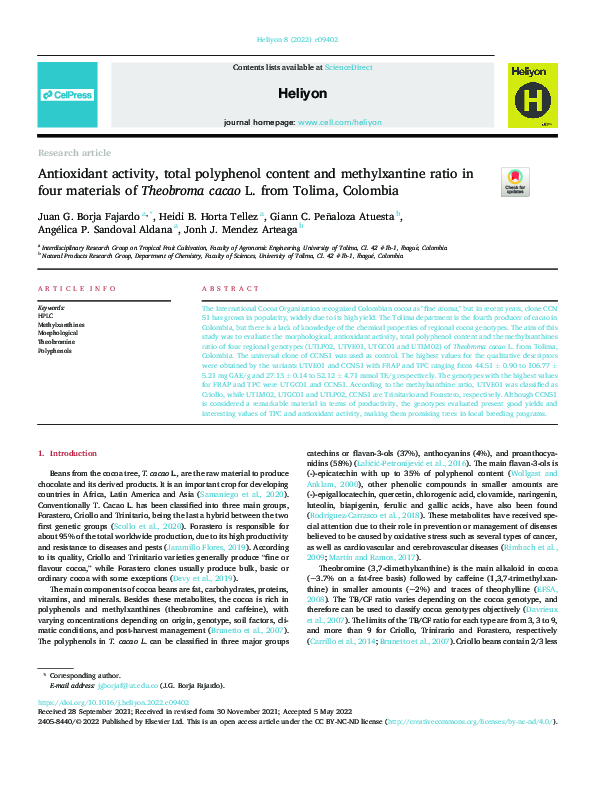 (PDF) Antioxidant activity, total polyphenol content and methylxantine ratio in four materials ...