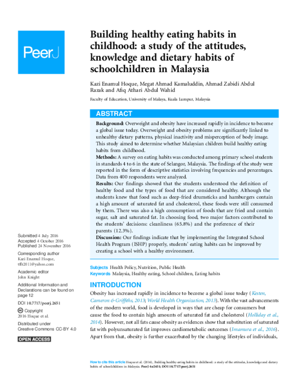 (PDF) Building healthy eating habits in childhood: a study of the ...