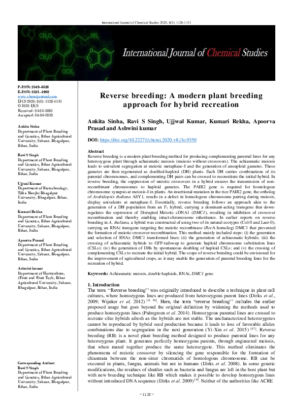 (PDF) Reverse Breeding: Enhancing Hybrid Recreation in Plants