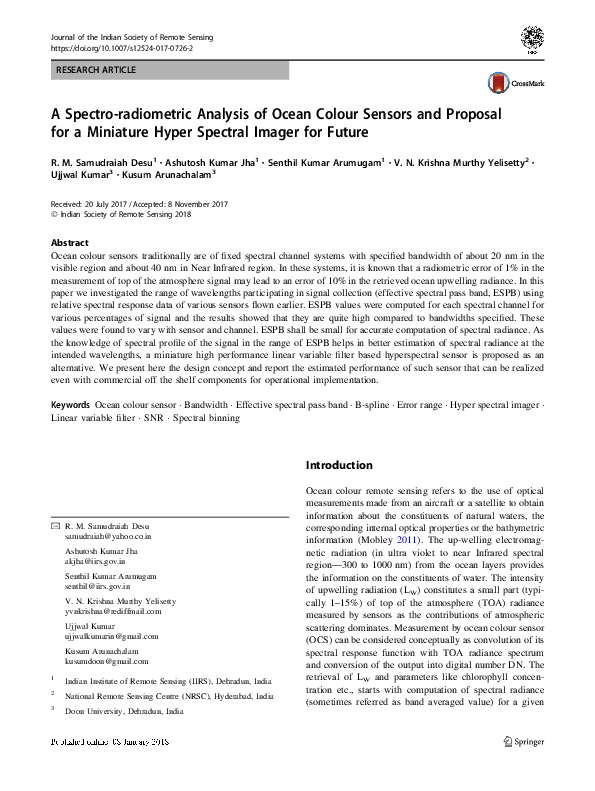 (PDF) A Spectro-radiometric Analysis of Ocean Colour Sensors and ...