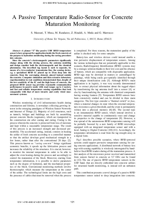 (PDF) A passive temperature radio-sensor for concrete maturation monitoring