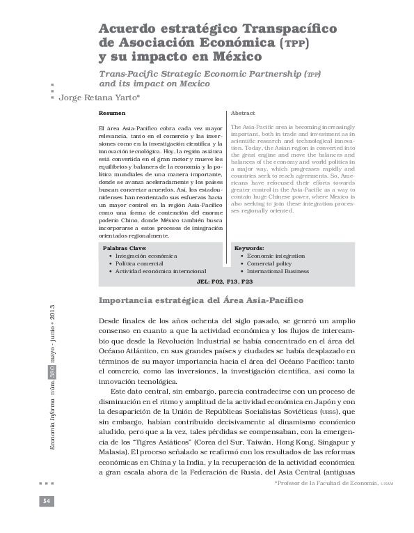 (PDF) Acuerdo estratégico Transpacífico de Asociación Económica (tpp) y ...